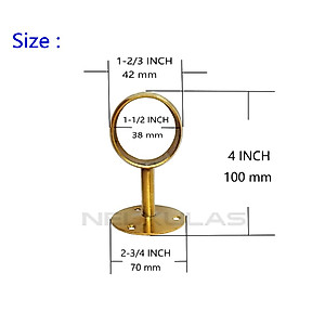 NELXULAS Golden Brushed Stainless Steel Heavy Duty Closet Rod,Curtain Rod End Supports Socket, Flange Rod Holder Closet Pole with Matching Screws (1-1/2 INCH)