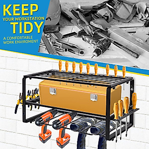 MASTLU Tools Storage Organizer,Wall Mounted Power tool,Drill Holder, Storage Rack, Utility Racks,Garage Storage,Heavy Floating Duty Metal Organizer,Warehouse DIY Work Station Black
