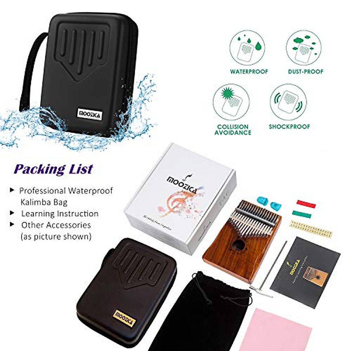 Moozica 17 Keys Kalimba Marimba, Solid Koa Wood Professional Thumb Piano Musical Instrument (Koa-K17K)