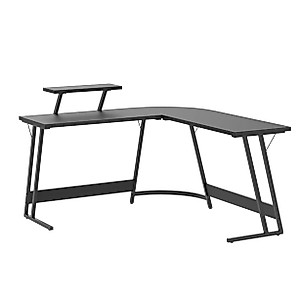 Homall L Shaped Gaming Desk Computer Corner Desk PC Gaming Desk Table with Large Monitor Riser Stand for Home Office Sturdy Writing Workstation (Classical Black, 51 Inch)