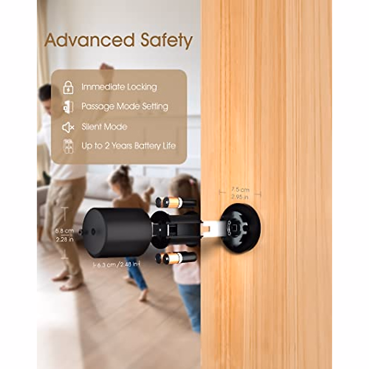 zincker Door Knob with Keypad Lock Interior Keyless Child Proof Electronic Pin Code Door Knob 5s Auto-Lock for Bedroom Apartment Garage Office Security Matte Black