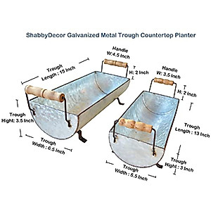 ShabbyDecor Galvanized Metal Trough Succulent Planter Farmhouse Metal Tray Rustic Tabletop Centerpiece Décor Set of 2