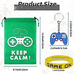 36 Pieces Video Game Party Favors Set Include Gamer Party Favor Bags with Drawstring Silicone Bracelets Wristbands Game Controller Keychains for Boys Girls Gaming Birthday Party Supplies Decorations