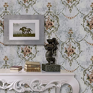 Yifasy Shelf Liner Grey Royal Floral Drawer Cabinets Furniture Decorative Paper Wallpaper PVC Self Adhesive 118x17.7 Inch