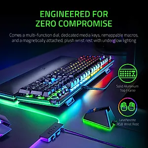 Razer Huntsman Elite Gaming Keyboard: Fast Keyboard Switches - Linear Optical Switches - Chroma RGB Lighting - Magnetic Plush Wrist Rest - Dedicated Media Keys & Dial - Classic Black