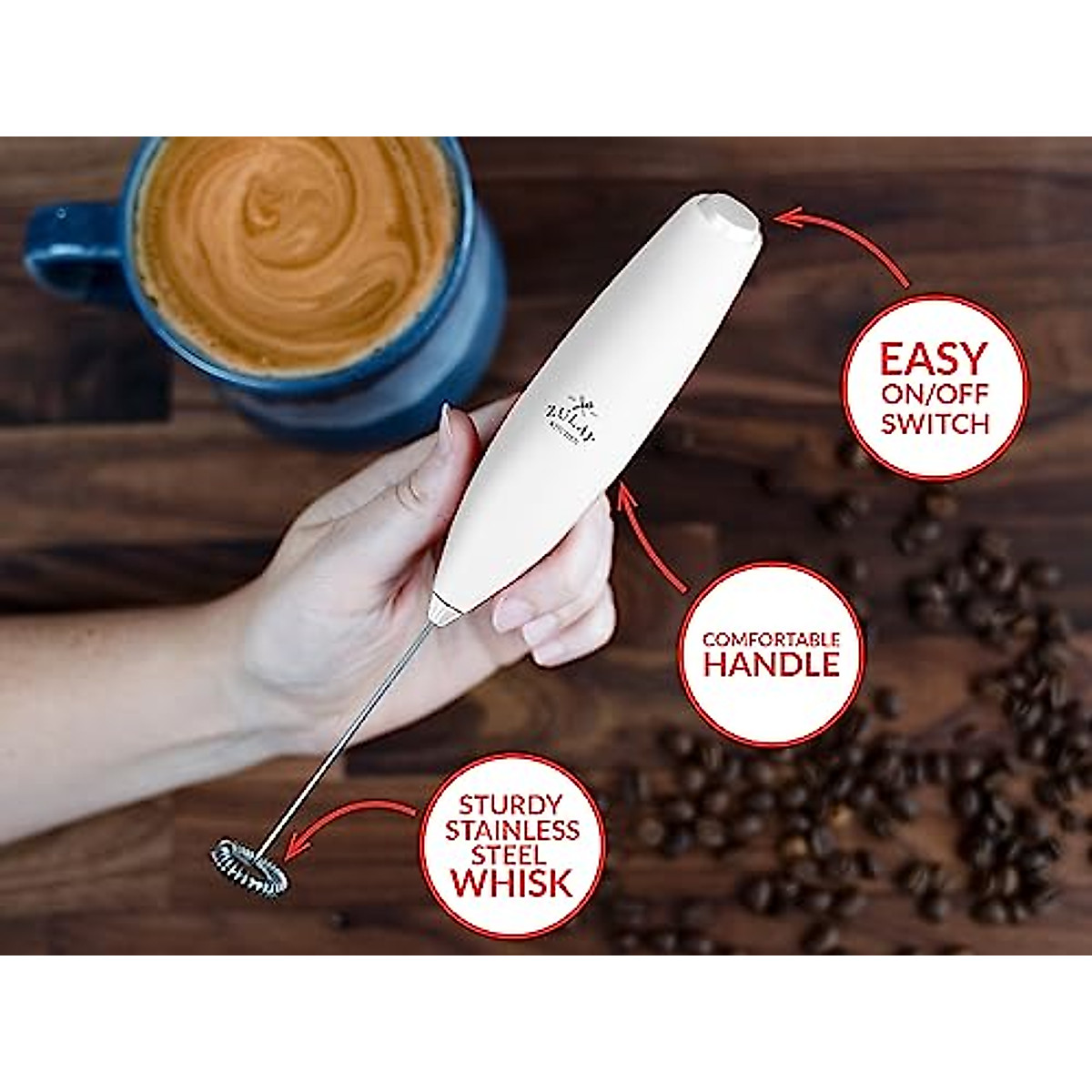 Zulay Executive Series Ultra Premium Gift Milk Frother For Coffee - Coffee Frother Handheld Foam Maker For Lattes - Electric Milk Frother Handheld For Coffee, No Stand (Deluxe White)