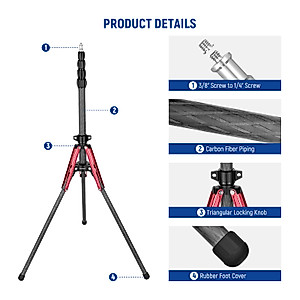 NEEWER Light Stand Carbon Fiber with 180° Reversible Legs, 1/4" to 3/8" Screw Adapter and Bag, 86.5"/220cm Portable Travel Tripod Stand for Outdoor Photography Speedlite Strobe Softbox, ST210R