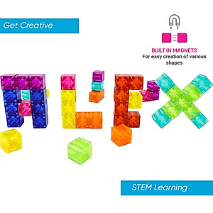 BrainSpark 48PCS Digit Blocks Translucent Magnetic Building Blocks, Montessori Clear Magnet Cubes for Boys Girls Stacking Block Sets Ages 3-9