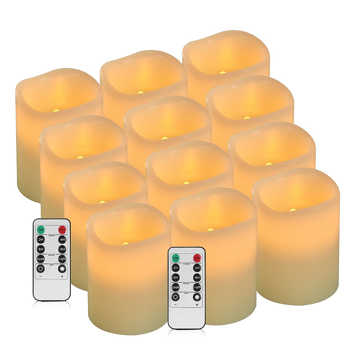 Vickiss Flameless Candles LED Candles Set of 12 (D:3" X H:4") Battery Operated Candles Flickering Bulb Pillar Ivory Real Wax Electric Candles with Remote and Timer for Home Decoration