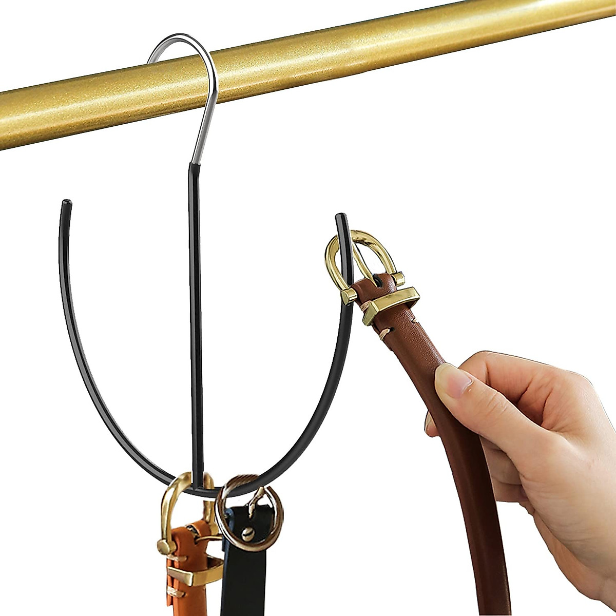 LifHap Space Saving Heavy Duty Metal Belt Hanger, Tie Rack Hanger, Rubber Cover, 9.6in x 7.9in, Black