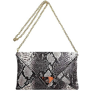 Rebecca Women's Envelope Clutch Purse Handbag Snakeskin Print Chain Shoulder Crossbody Bag