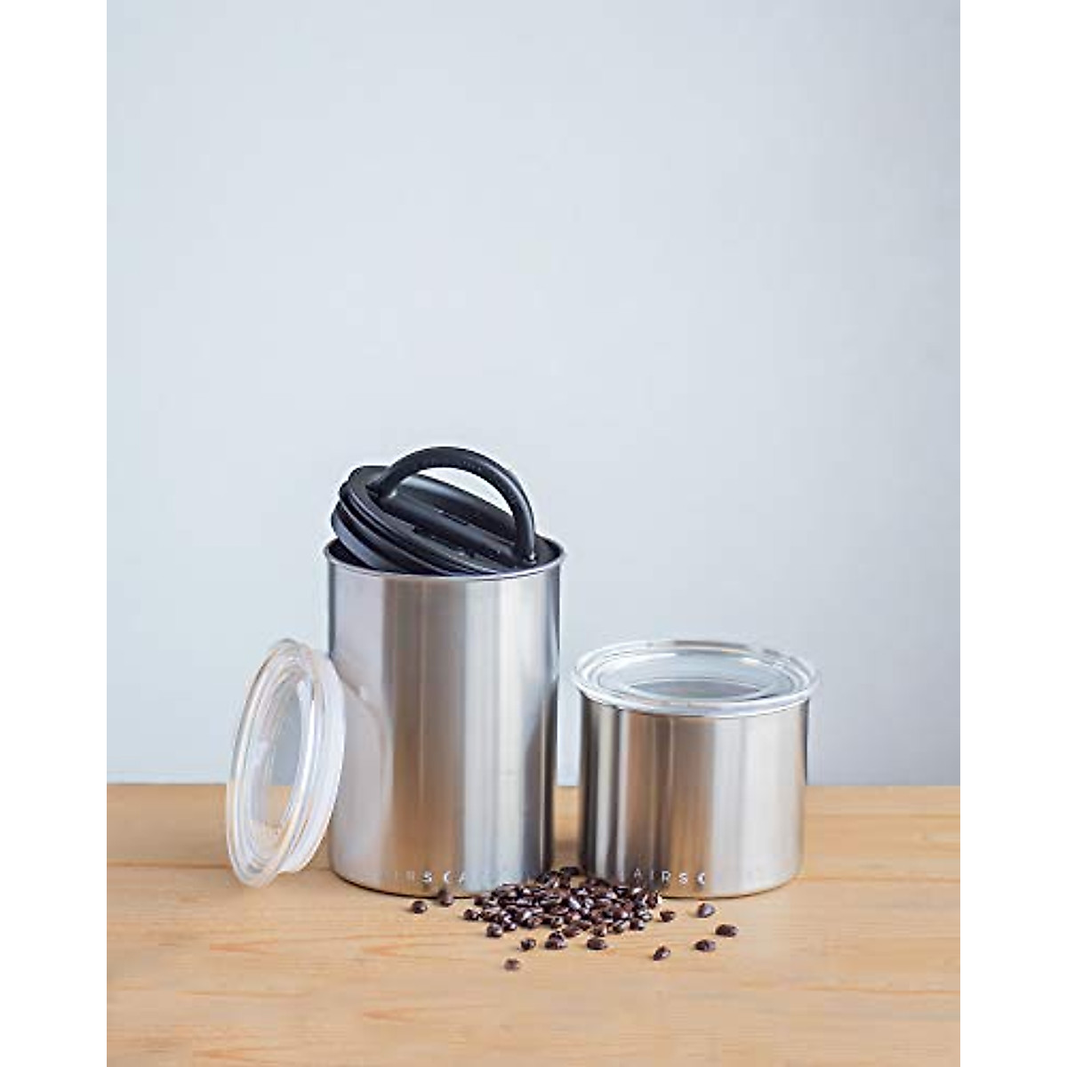 Airscape Stainless Steel Coffee Canister | Food Storage Container | Patented Airtight Lid | Push Out Excess Air Preserve Food Freshness (Medium, Brushed Steel)
