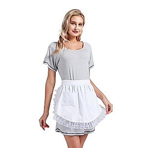 Nanxson Retro Lace Maid Costume Half Apron with Pocket Adjustable Kitchen Cooking Apron for Women and Girls CF3130 (whtie, One Size)