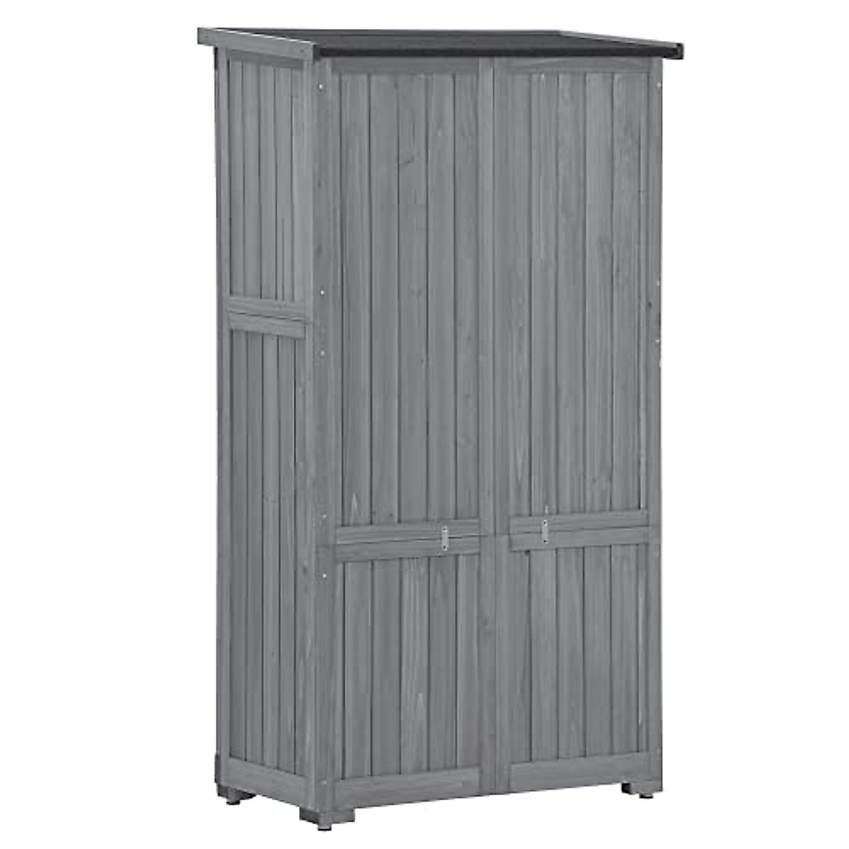 Merax Wooden Garden Shed 3-Tier Patio Storage Cabinet Outdoor Organizer Wooden Lockers with Fir Wood (Gray Wood Color -Shutter Design)