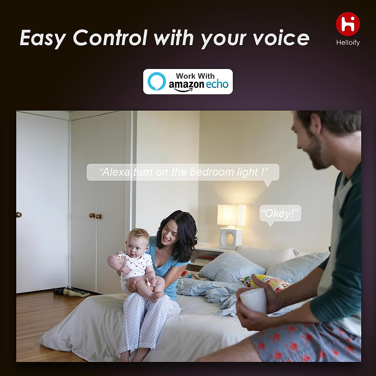 helloify BR30 Smart WiFi LED Light Bulbs, RGBCW Multi-Color Changing, Warm to Cool White Dimmable, Work with Alexa & Google Home (No Hub), 60W Equivalent E26, RGB+2700K-6500K, 2 Count