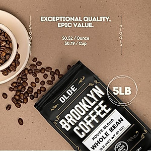 BROOKLYN COFFEE Whole Bean, House Blend Medium Roast (5lb) Balanced, Breakfast, Classic - Fresh Bulk Coffee Beans Roasted Weekly in NYC