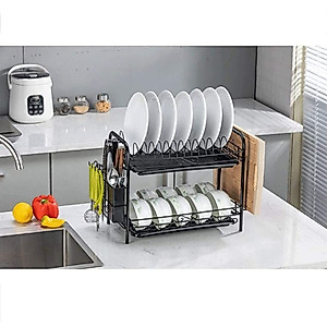 Plate Rack Draining Dish Rack Black Double Stainless Steel Dish Rack Drying Rack Utensil Holder Cutting Board Holder And Dish Drainer Pan Plate Holder