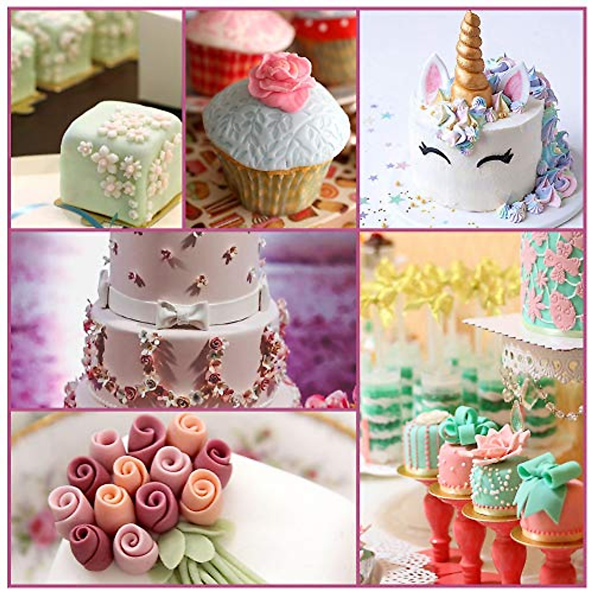 Soleebee 114 Pcs Cake Decorating Tools Fondant Cake Baking Decorating Sugar Craft Icing Tools Plunger Cutters Snowflake Rose Flower Moulds Set Letter Cookie Cutters Rolling Pin Equipment Accessories