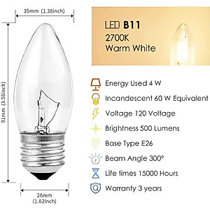 40W Incandescent Torpedo Tip Chandelier with Crystal Clear Incandescent Light Bulbs Tip Light Bulb and Medium E26 Candelabra Base (6 Pack) (6)