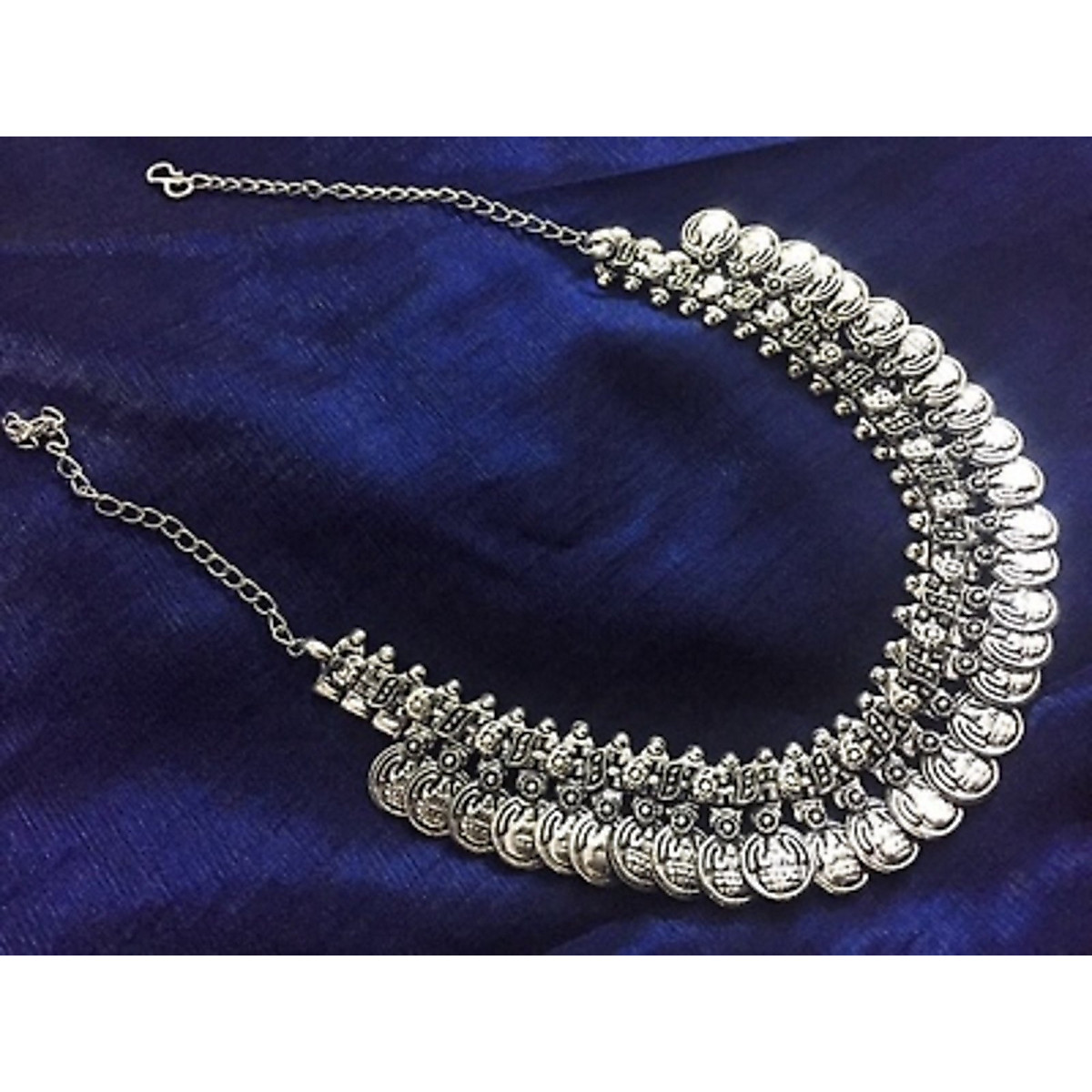 Sansar India Silver Tone Oxidised Metal Boho Bollywood Indian Choker Necklace Jewelry for Women (Silver)