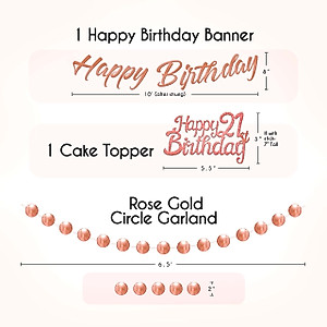EpiqueOne 41-Piece Rose Gold 21st Birthday Decorations for Women | Includes Happy Birthday Banner, Cake Topper, Tissue Pom Poms & More | Easy to Set Up | Also Ideal for Bridal and Baby Showers & More