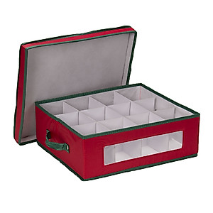 Household Essentials 538RED Holiday China Dinnerware Storage Chest for Coffee Mugs | Removable Lid | Red Canvas with Green Trim