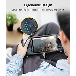 Syntech Protective Case Compatible with Steam Deck Accessories Console OLED/LCD, All-Round Protection with Non-Slip Thumb Grips, Silicone Cover for Enhanced Fit and Alignment-Gray