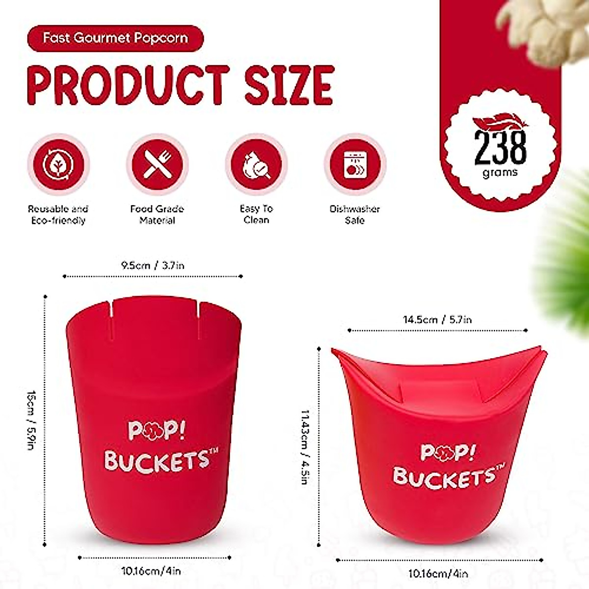 NA-1 POP! BUCKETS Personalized Silicone Popcorn Bowls - Set of 5 Single Serve Reusable Makers Microwave and Dishwasher Safe Popper Cup for Family Movie Night At Home, 5.7 x 3.9x 4.3 Inches