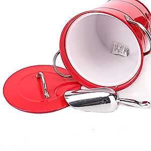 T586 4L Red Metal Double Walled Ice Bucket Set With Lid And Scoop
