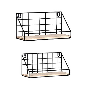 Black Floating Shelves Wall Mounted Set of 2 Rustic Wood Storage Hanging Shelf for Bedroom Bathroom Living Room Kitchen Office