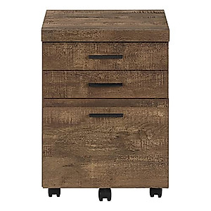 Monarch Specialties 7400, Rolling Mobile, Storage, Printer Stand, Office, Work, Laminate, Brown, Contemporary, Modern Filing Cabinet-3 Drawer Reclaimed Wood/Castors, 18.25" L x 17.75" W x 25.25" H