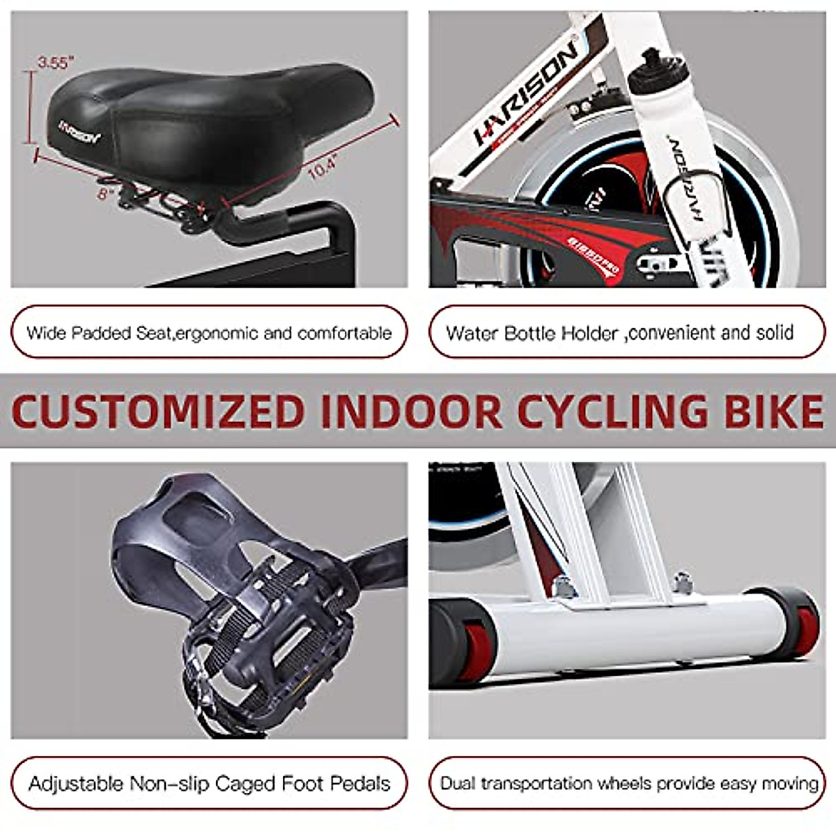 HARISON Exercise Bike Stationary Bikes for Home Use Indoor Cycling Bike with tablet Holder (White+Red)