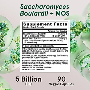 Jarrow Formulas Saccharomyces Boulardii Probiotics + MOS 5 Billion CFU Probiotic Yeast for Intestinal Health Support, Gut Health Supplements for Women and Men, 90 Veggie Capsules, 90 Day Supply
