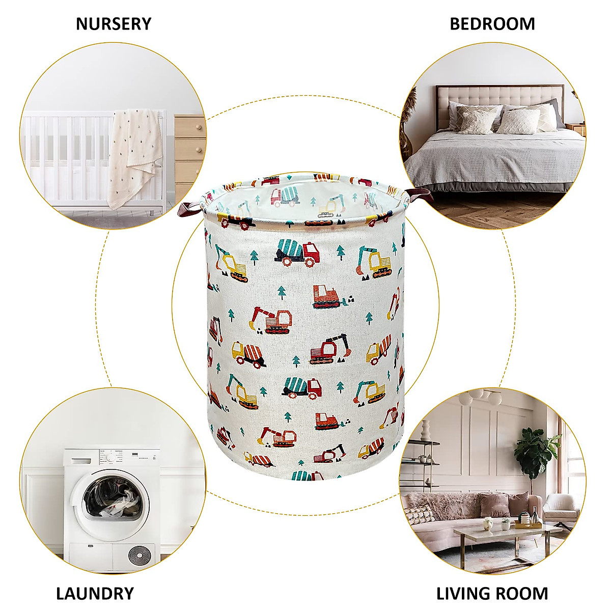 TARWEMMQN 2-Pack Baby Large Laundry Hamper with Handle Collapsible Cartoon Dirty Clothes Basket Tall Freestanding Toy Storage Organizer for Laundry,Bedroom,Nursery