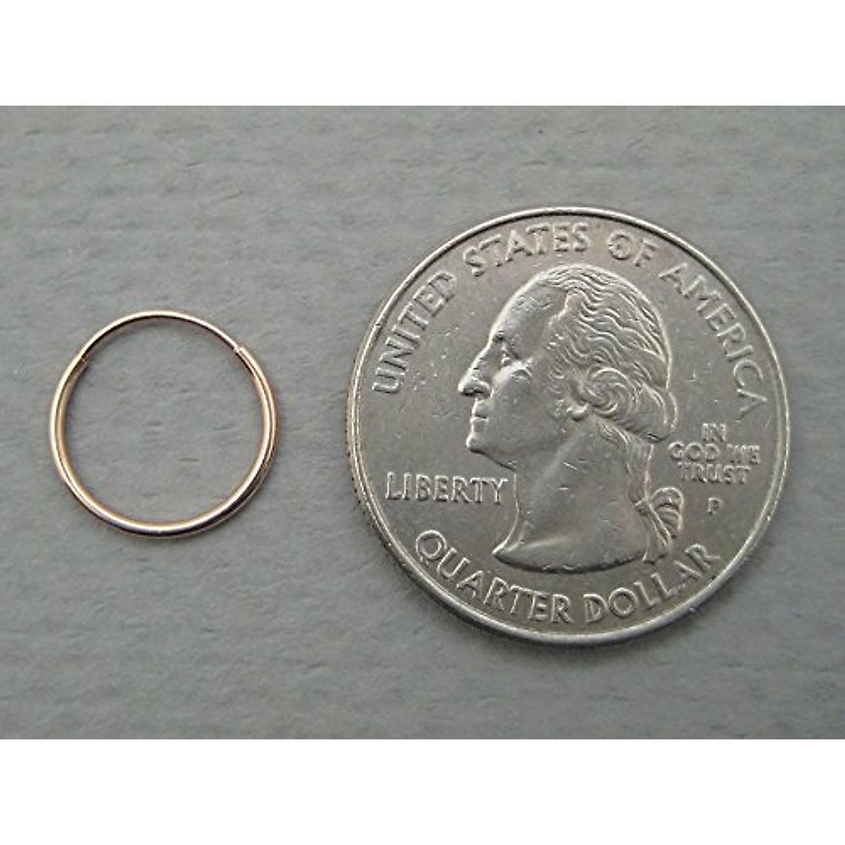 Tiny 14K Gold Thin Continuous Endless Hoop Earrings (1mm Tube) (12mm - Rose Gold)