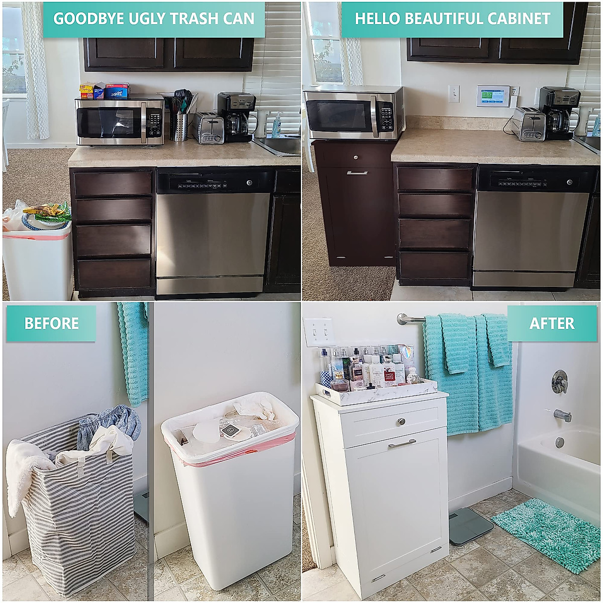 Northwood Calliger Tilt Out Trash Bin Cabinet or Laundry Hamper Solid Workmanship and New 2022 Design Cuts Assembly Time in Half! Hide Ugly Trash, add Countertop Space, Keep Pets Out!