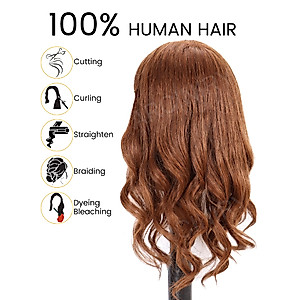 Mannequin Head with Hair 20-22" - Cosmetology Mannequin Head to Practice Hair Styles - 100% Human Hair Cosmetology Supplies - Hair Practicing and Cutting Manikin Head with Clamp & Hairdressing Tools