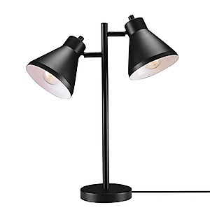 Novogratz x Globe Electric 52999 18" 2-Light Desk Lamp, Matte Black, On/Off Rotary Switch on Each Shade, Pivoting Lamp Heads, Industrial, Home Office Accessories, Desk Lamps for Home Office