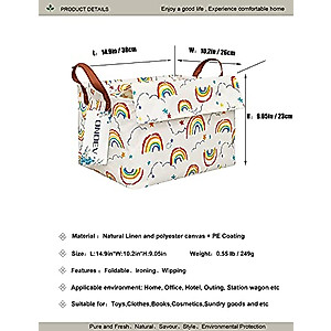 ONOEV Rectangular Fabric basket with cover and handle, decorative basket and closet storage box for clothes, books and sundries（rainbow with lid）, 14.9x10.2x9.05 Inch (Pack of 1)