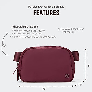 Pander Two Way Zipper Fanny Pack Nylon Everywhere Belt Bag for Women, Water Repellent Waist Packs, Crossbody Bags with Adjustable Strap (Red Merlot).