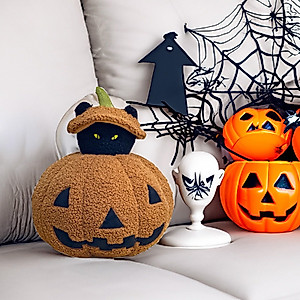 Halloween Black Cat Pumpkin Toy Pillow Holiday Pillow Halloween Pumpkin Plush Toy, Cute Cat Hides in Pumpkin Pillow，Cat Pumpkin Peeping Plush Pillow Home Decoration