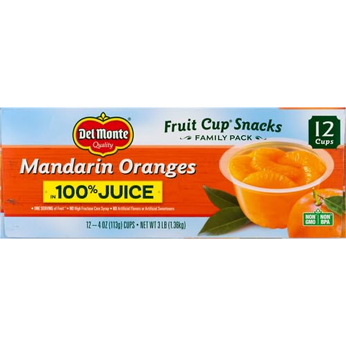 Del Monte Mandarin Orange in 100% Juice Snack Cups, 4-Ounce Cups (Pack of 12)
