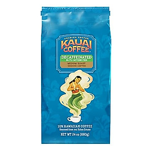 Kauai Ground Coffee, Decaf Medium Roast - Arabica Ground Coffee from Hawaii's Largest Coffee Grower - Bright Aroma with Light Floral Notes - 24 Ounces