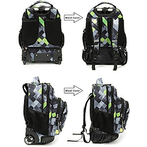 Tilami Rolling Backpack 18 Inch with Pencil Case School for Boys Girls (Green Plaid)