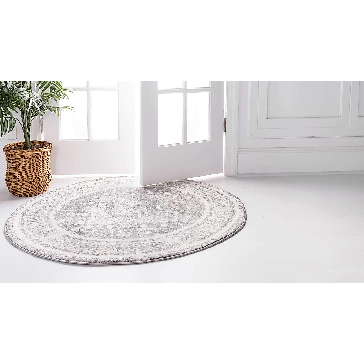 Unique Loom Rosso Collection Traditional, Medallion, Distressed, Bohemian, Vintage, Southwestern Area Rug, 4 ft x 4 ft, Gray/Ivory