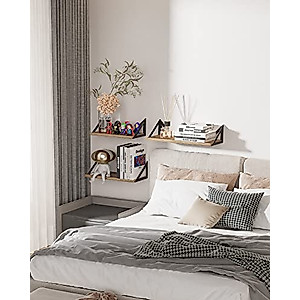 BAYKA Floating Shelves for Bedroom Decor, Rustic Wood Wall Shelves for Living Room Wall Mounted, Hanging Shelving for Bathroom, Laundry Room, Small Shelf for Plants, Books(Brown,Set of 3)