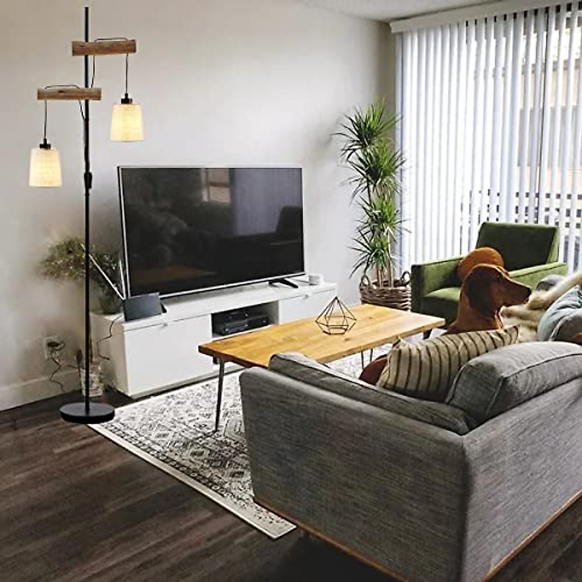 Floor Lamps for Living Room,Farmhouse Industrial Floor Lamps,68 Inch 2 Lights Wood Standing Lamp,Sturdy Base Tall Vintage Pole Light, Metal Black Floor Lamps Bedroom Office Rustic Home (Brown)