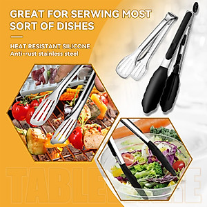 Serving Utensils Set for Partie, Silver Stainless Steel Metal Serveware Large Serving Spoons, Slotted Spoons, Forks, Tongs, Soup and Skimmer Spoon, Cake Server for Buffet, Catering, Entertaining 15pcs