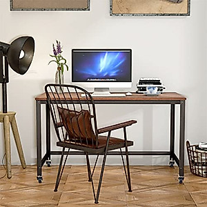 ZHUHW Rolling Computer Desk Metal Frame Computer Laptop Desk Wooden Top Study Workstation
