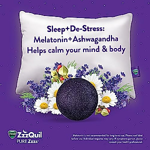ZzzQuil PURE Zzzs De-Stress Melatonin Sleep Aid Gummies, Helps Calm Your Mind and Body, Ashwagandha for Stress Support, Sleep Aids for Adults, 1 mg per gummy, 42 Count